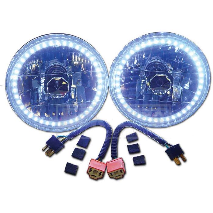 Chevy Headlight, 7 Inch Round White Diamond With Single Color White LED ...